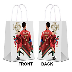 Mukity 24 Pcs Soccer Party Gift Bags - Soccer Party Supplies Candy Bags, Tote Bags, Gift Bags for Kids - Paper Favor Packs for Adults Birthday Party Decor - 12 Patterns