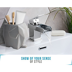 Novelty "Elephant" Cutlery Holder & Drainer for your Kitchen Sink - Multifunctional & Decorative Silverware Organizer, Utensil Caddy or Toothbrush Holder Made of Premium Ceramic - Grey