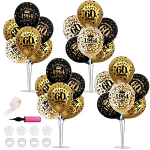 TONIFUL 60th Birthday Decorations Balloon Bouquet includes Black Gold Balloon Stand Centerpieces for Tables. Perfect for celebrating born in 1964. Cheers to 60 Years Birthday for Men and Women.（4Pcs）