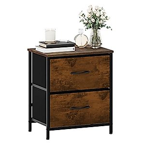 Maxtown Dresser for Bedroom 2 Drawers Fabric Storage Tower Organizer Unit for Living Room Closet Hallway Dormitory Decor - Sturdy Steel Frame and Handles Wooden Top Brown