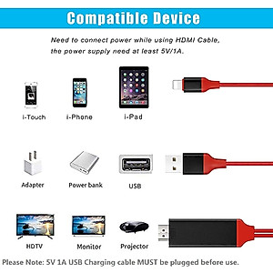 [Apple MFi Certified] Lightning to HDMI Cable Adapter Compatible with iPhone, 1080P Digital Sync Screen Audio&Video Adapter with Charge Port Connector to HD TV/Projector/Monitor Support OS