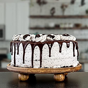 DAILY RITMO Acacia Round Tray Riser | Wooden Farmhouse Pedestal Stand for Decor & Display | Natural Wood Footed Rustic Circle Cake Stand 11 inches