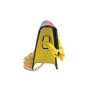 HUAI CHAOSmall Crossbody Bag for Women Girls Fashion Fun Leather Handbag Multi Color Blocks Chain Purse Yellow