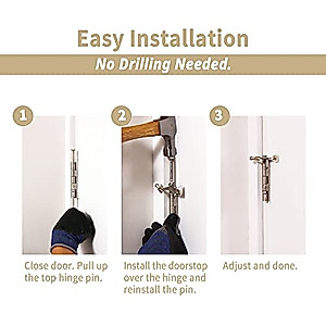 10 Pack Hinge Door Stoppers, Heavy Duty Door Stopper Hinge, Rubber Bumper Tips, Zinc Alloy, SN (Silver)