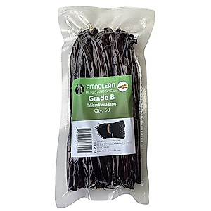 50 Tahitian Vanilla Beans Grade B for extract, Cooking and Baking by FITNCLEAN VANILLA| Fresh 5"-6" NON-GMO Whole Natural Raw Pods