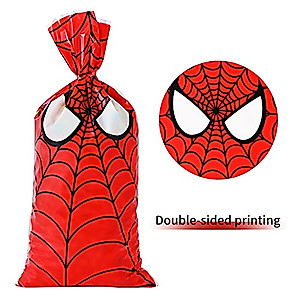 Lecferrarc 100 Pcs Spider Web Print Treat Bags Spider Cellophane Candy Bags Plastic Goodie Storage Bags Spider Hero Party Favor Bags with Twist Ties for Kids Hero Theme Birthday Party Supplies