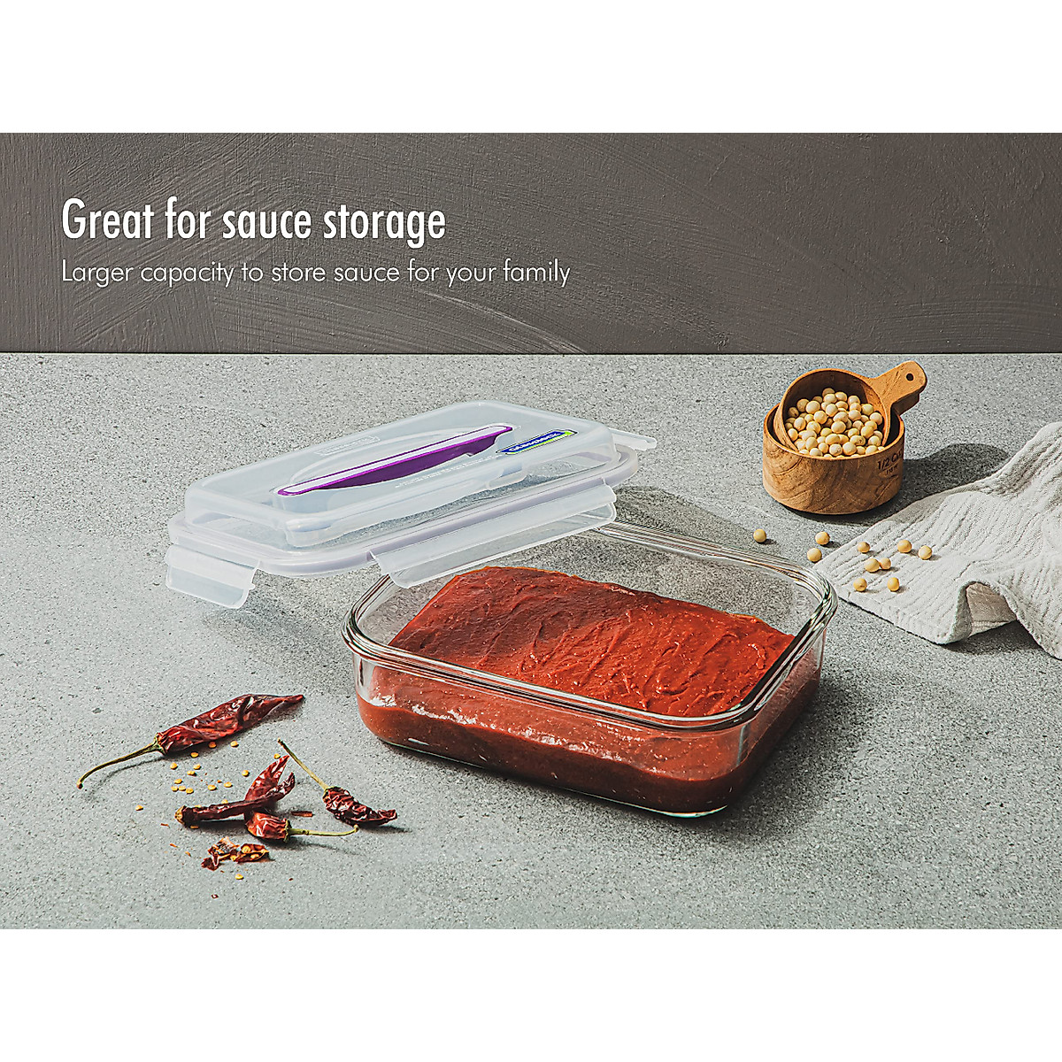 GLASSLOCK 125 Oz Glass Food Storage set of 2 – Large Capacity, Airtight & Leak-Proof, BPA Free Lid with Carry Handle, Microwave, Dishwasher, Fridge & Freezer Safe, Marinating, Sauce, Fruit Storage