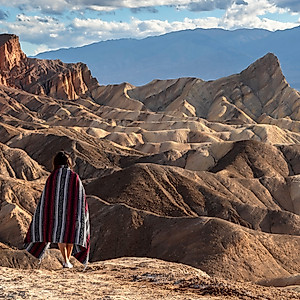 Authentic Large Handwoven Mexican Blanket - Soft Yoga Blanket - Durable Serape Blanket - Lightweight Falsa Blanket, Beach Blanket, Camping Blanket, Picnic Blanket, Outdoor Blanket 70"x50" - Cherry