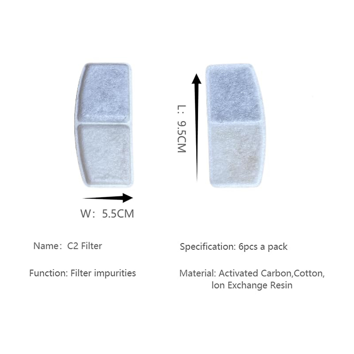 HTRainPets 6-Piece Pet Water Fountain Replacement Filters Set for 88oz/2.6L Automatic Pet Fountain Cat Water Fountain Dog Water Dispenser