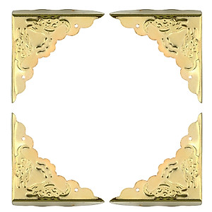 Antrader Antique Decorative Box Corner Protector Edge Safety Furniture Corner Guard, 1.6" x 1.6" Gold Tone, Pack of 24