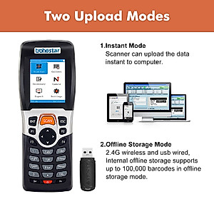 Wireless Barcode Scanner - Handheld Inventory Scanner Data Collector with 2.4GHz RF Transceiver for Warehouse & Bookstore Management (N4-2D-Blue)