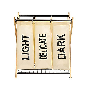 Oceanstar X-Frame Bamboo 3-Bag Laundry Sorter, White