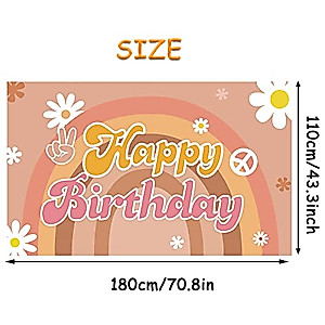 DARUNAXY Happy Birthday Boho Rainbow Banner, Groovy Birthday Party Decoration Happy Birthday Party Supplies, Boho Rainbow Birthday Backdrop for Baby Girls Rainbow Decorations Photography Background