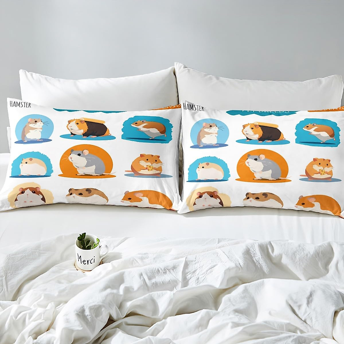 Feelyou Cute Hamster Bedding Set for Girls Boys Children Cartoon Pet Animal Comforter Cover Decorative Lovely Rodent Duvet Cover Pet Mouse Pattern Bedspread Cover Twin Size 2Pcs Bedclothes