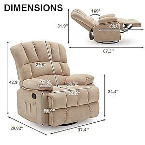 Dreamsir Oversized Rocker Recliner Chair for Adults, 360° Swivel Recliner Chair Ergonomic Chair, Overstuffed Manual Rocking Recliner for Living Room, Theater Seating Single Sofa Chairs(Sandy)