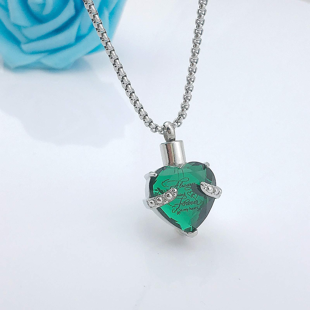 YOUFENG Birthstones Heart Cremation Pendant Urn Necklaces for Ashes Urns for Human Ashes Memorial Locket Keepsake Ashes Jewelry with Fill Kit