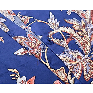 Eikei Home Luxury Jacobean Floral Garden 3 Piece Duvet Cover Set Beige Blue English Vintage Floral Pattern 100-percent Cotton (Queen)