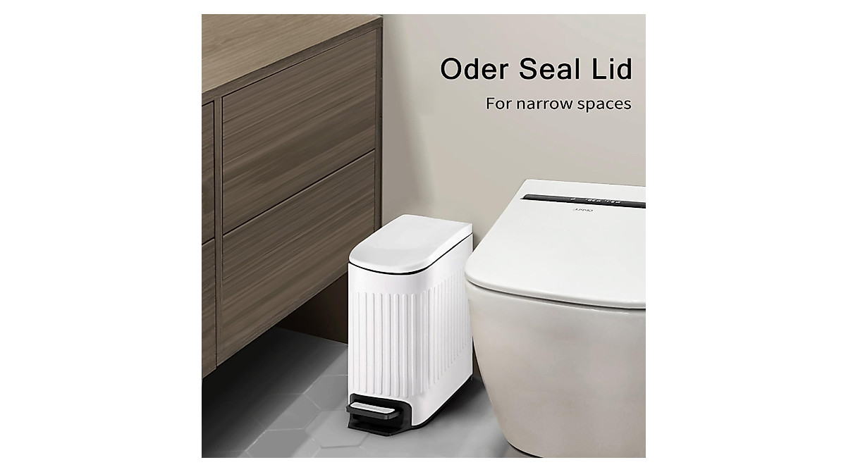 TIPGO Slim Bathroom Trash Can: 6L White Soft Close Lid