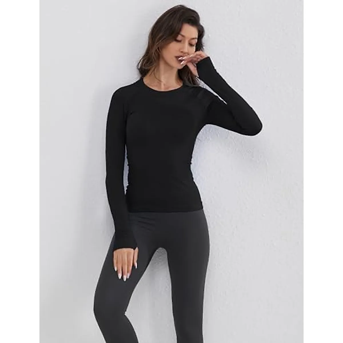 Gxpok Long Sleeve Workout Tops for Women Slim Fit,High-Stretch & Ultra-Soft Yoga Athletic Long Sleeve Shirts with Thumbhole(Black,S)