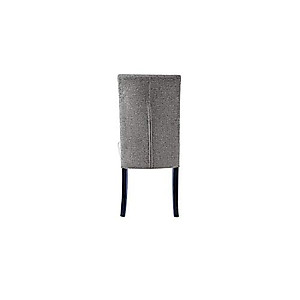Cui Liu Owen Upholstered Dining Chair – Armless Dining Chair in Grey Linen with Black Wooden Leg and Shiny Silver Nailhead (Set of 2)