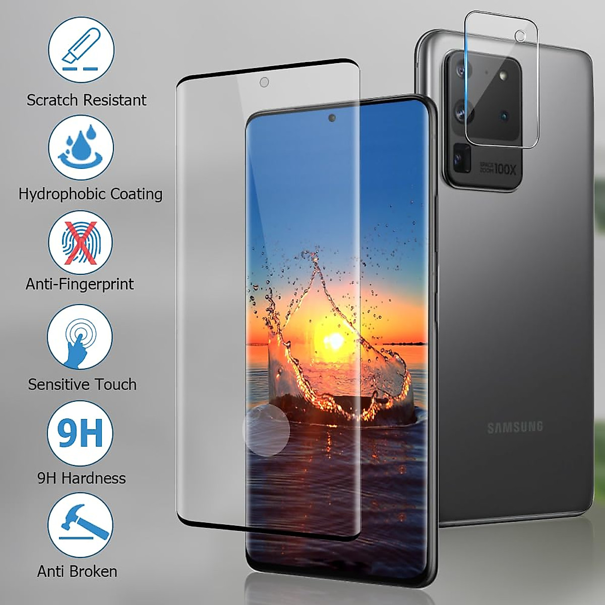 [2+2Pack] Galaxy S20 Ultra Screen Protector with Camera Lens Protector,[9H Hardness] [Anti Scratch] [3D Curved] [HD Tempered Glass] for Samsung Galaxy S20 Ultra 5G (6.9 Inch)