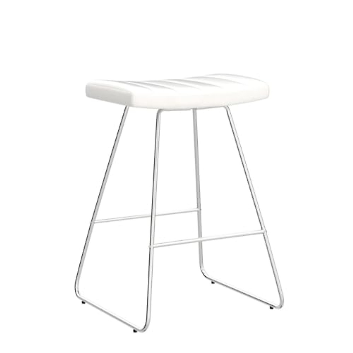 SICOTAS Bar Stools Set of 2 - Counter Height Bar Stools - 24 Inch Saddle Bar Stools - Modern Metal Bar Stools for Kitchen Counter - White Saddle Seat Barstools, Kitchen Island Stools - Chromed Base