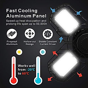 LED Garage Lights, 100W Deformable Four-Leaf Light Metal Garage Ceiling Light Fixtures, 10000LM E26 Led Shop Lights Bay Light with 6000K Bright Adjustable Lighting Panels for Basement, Workshop, Barn