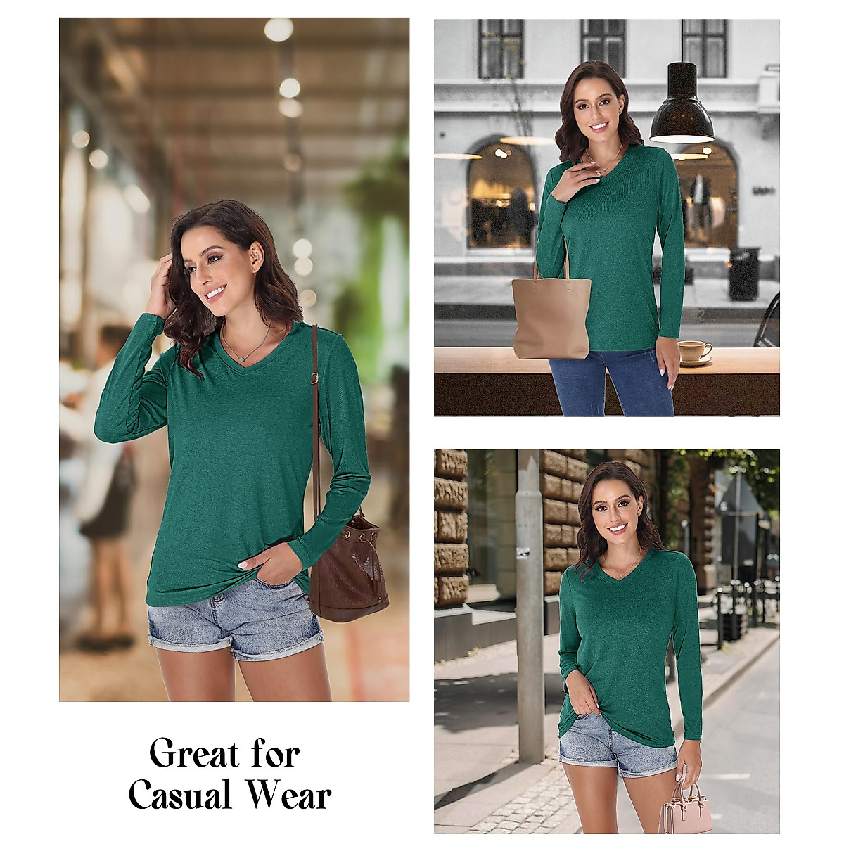 Workout Tops for Women Athletic Shirts & Tees Long Sleeve V Neck T Shirts Quick Dry Performance Shirt for Women Emerald Green