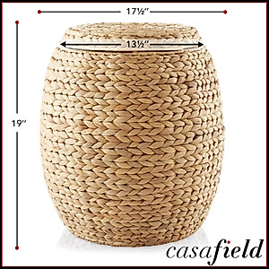 Casafield Round Storage Basket with Lid - Natural, Handwoven Water Hyacinth Organizer for Laundry, Blankets, Plants, Bedroom, Living Room, Home Office