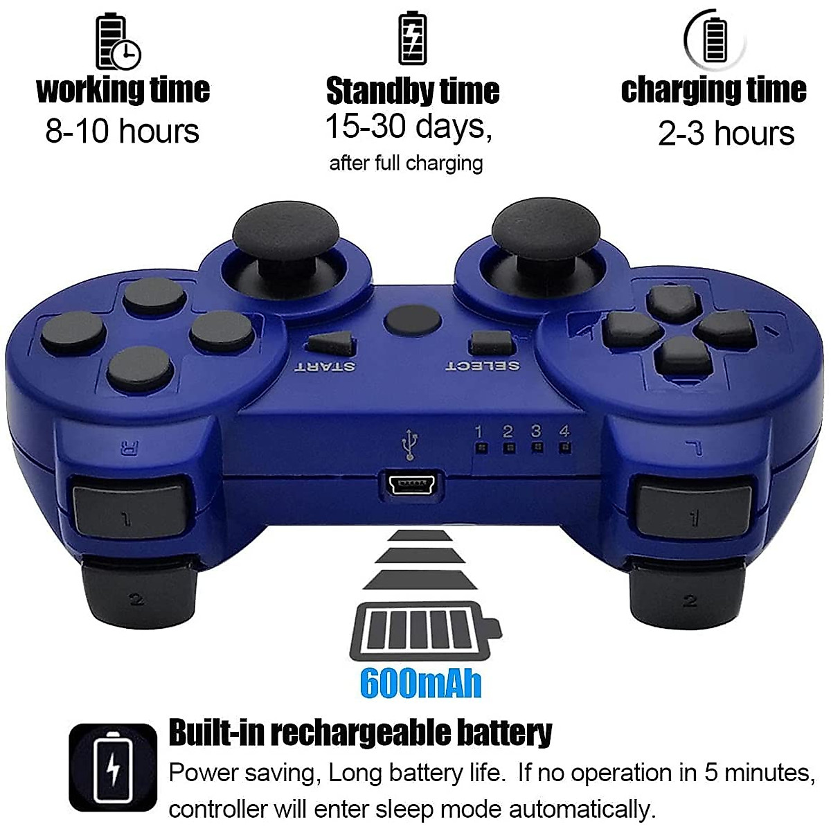 Rzzhgzq 2 Pack PS3 Wireless Controller Playstation 3 Controller Wireless Bluetooth Gamepad with USB Charger Cable for PS3 Console (BLUE+SILVER)