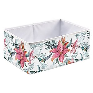 CaTaKu Lily Tropical Bird Cube Storage Bins for Organization, Rectangular Fabric Storage Cubes Storage Bins for Cube Organizer Foldable Storage Baskets for Shelves Living Room