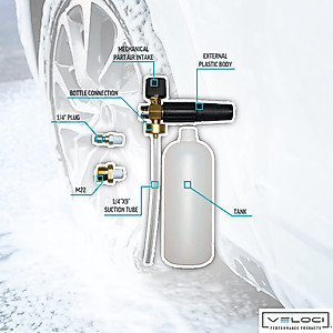 MTM Hydro Foam Cannon Pressure Washer Attachment for Cleaning Vehicles, Pole Barns, House Wash, Siding, Fences, Sidewalk, Roofs and More, Made in Italy, Adjustable with 32 oz. Bottle