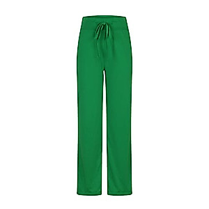 SMIDOW Womens Comfy Jogging Jogger Pants Wide-Leg High Waisted Loose Flowy Drawstring Elastic Waist Yoga Palazzo Pants Green XL