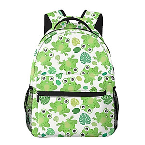 SDERDZSE Cute Frog Cartoon Print Backpack Casual Large Capacity Daypack Lightweight Travel Backpack For Men Women