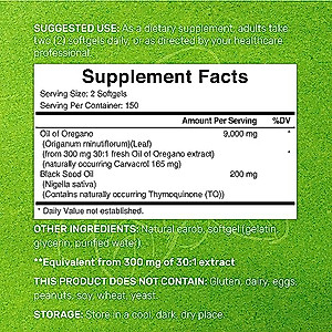 DEAL SUPPLEMENT Oil of Oregano Softgels with Black Seed Oil, 9,000mg Per Serving, 300 Count – 30:1 Extract, Active Carvacrol & Thymoquinone – Antioxidant Immune Health Support – Plant Based, Non-GMO