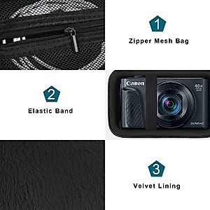 Canboc Carrying Case for Canon PowerShot SX740 SX730 SX720 SX620 G7X Digital Camera, Point and Shoot Vlogging Camera Bag, Zipper Mesh Pocket fits USB Cable, Batteries, Black