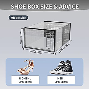 LUTSPC 12 Pack Shoe Boxes Clear Plastic Stackable, Shoe Storage with Magnetic Door, Shoe Organizer for Closet, Space Saving Stackable Shoe Container for Entryway, Under Bed, Wardrobe, Bathroom Storage (Black)