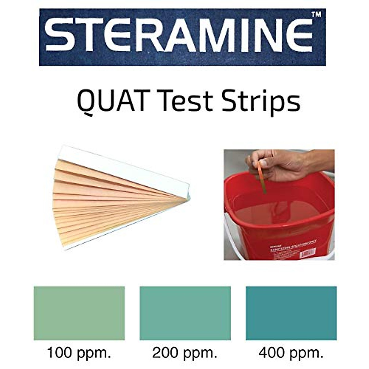Steramine Quat Test Strips for Food Service, 30 x QT-10, Test Strips to Measure 0-400 ppm, for Testing Sanitizing Solutions Made with Steramine Quaternary Tablets, Hydrion QT-10E, 2 x Envelopes