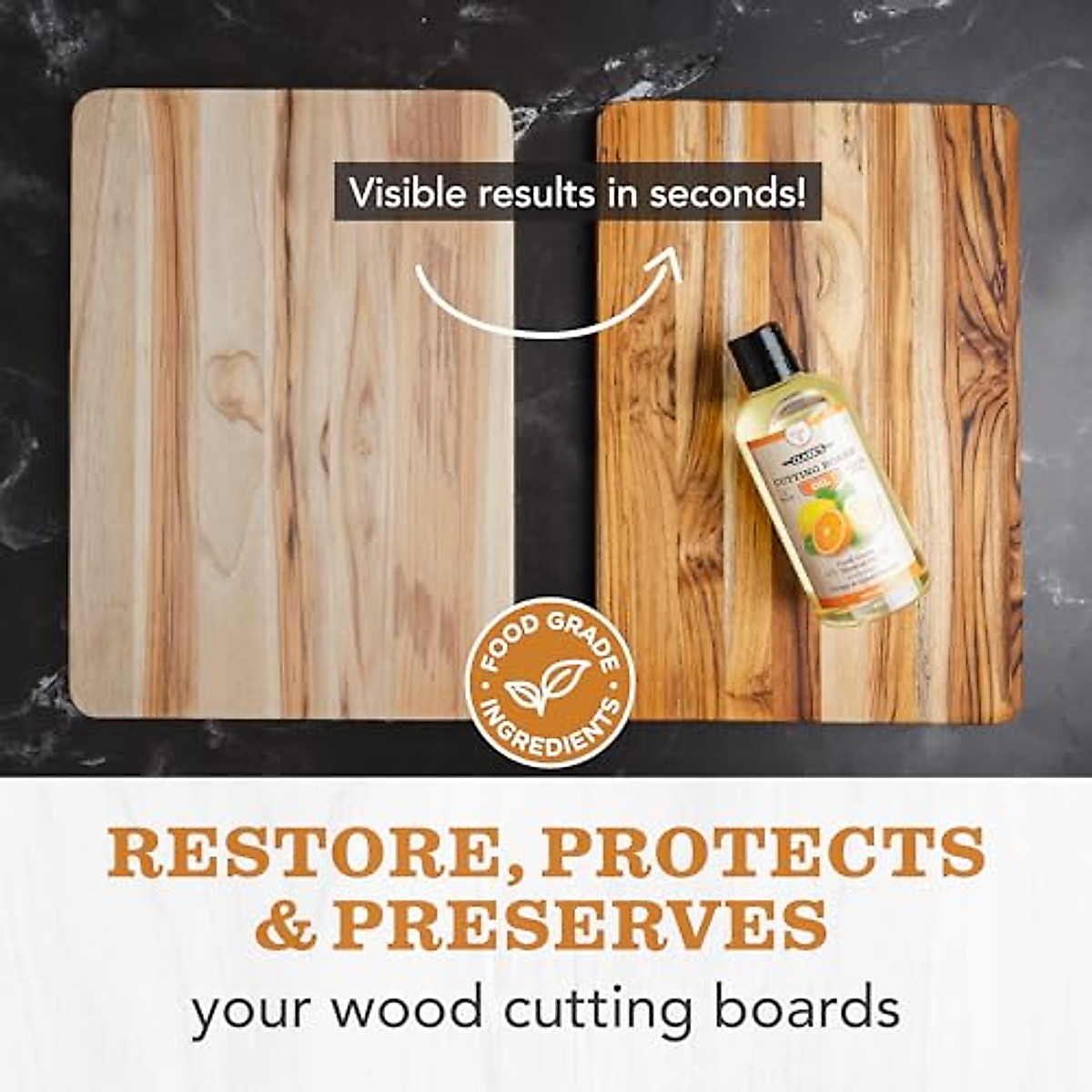 CLARK'S Bamboo Cutting Board Care Kit, Includes Mineral Oil (12oz) and Carnauba Beeswax (6oz) Enriched with Orange & Lemon Extract, Bamboo Cutting Board Oil Food Grade, Cutting Board Wax Bamboo