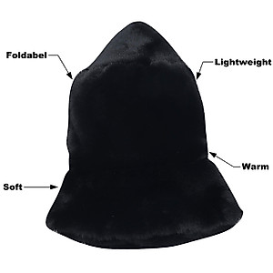 Rulala Fancy Women's Faux Fur Bucket Hats Fluffy Winter Warm Ladie's Unique Printed Fisherman Cap(Black)