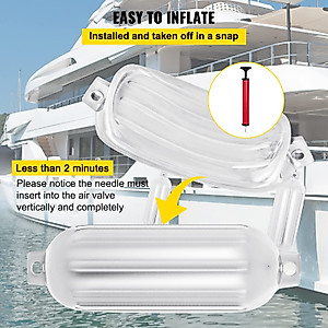 Vevor Boat Fender 8.5 x 27 Inches，Ribbed Twin Eyes Boat Fender Pack of 4 and Pump to Inflate (White, 8.5 x 27 inches) : Sports & Outdoors