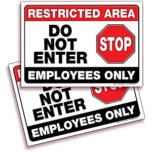iSYFIX Restricted Area Signs Stickers– 2 Pack 10x7 Inch - Do Not Enter, Employees Only Sticker Premium Self-Adhesive Vinyl, Laminated UV, Weather, Scratch, Water & Fade Resistance, Indoor & Outdoor