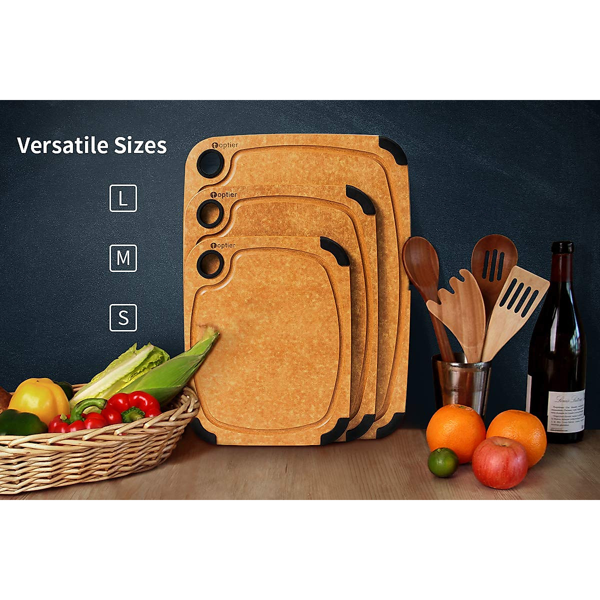 Wood Fiber Cutting Board, Toptier Dishwasher Safe Cutting Boards for Kitchen, Eco-Friendly, Non-Slip, Fruit Juice Grooves, Non-Porous, BPA Free, Medium Cutting Board, 14.5 x 11-inch, Natural Slate