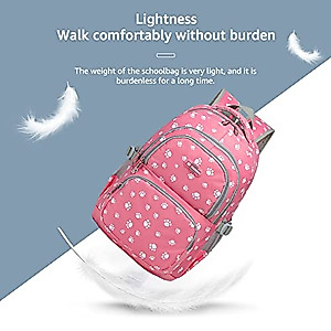 2022 Backpacks for Teen Girls 3PCs with Lunch Bag Pen Case, Breathable Lightweight Teenager Girl Bookbags for Middle High School University, 24L Cute Back Packs for Day Use, Pink Paw