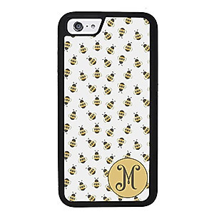 Honey Bumble Bee Texture Personalized Initial Apple iPhone Black Rubber Phone Case Compatible with iPhone 14 Pro Max, Pro, Max, iPhone 13 Pro Max Mini, 12 Pro Max Mini, 11 Pro Max X XS Max XR 8 7 Plus