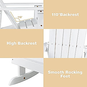 Giantex Wooden Adirondack Rocking Chair - Kids Outdoor Adirondack Rocker with Slatted seat, Smooth Rocking Feet, 300LBS Weight Capacity, Porch Rocking Chair for Balcony, Backyard, Poolside (1, White)