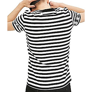 Ezsskj Men's Youth Short Sleeve Crew Neck Striped T Shirt Tee Outfits Tops Medium Black