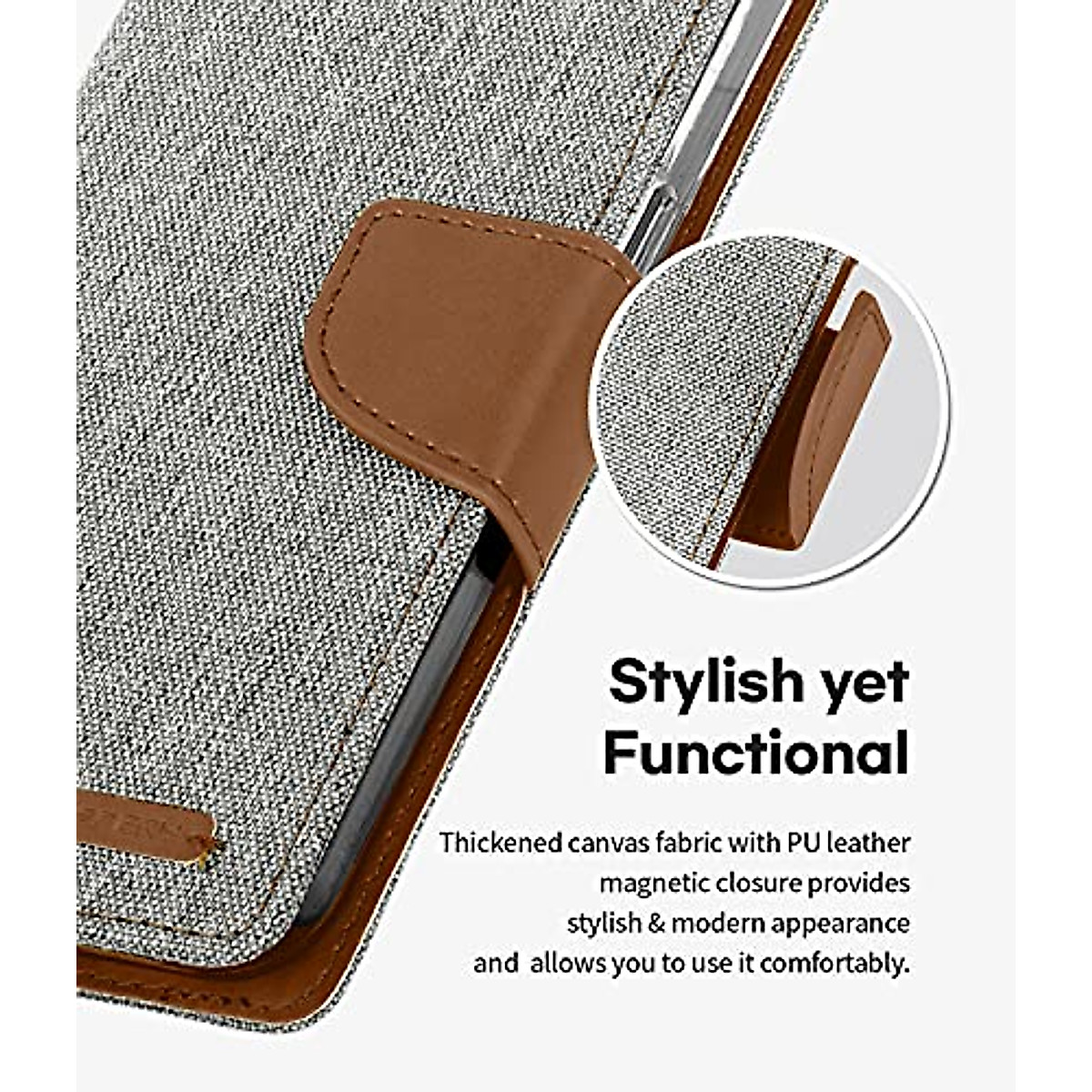 GOOSPERY Canvas Wallet Designed for Apple iPhone 13 Wallet Case, Stylish Denim Fabric Design [3 Card Slots & 1 Side Cash Pocket] [Standing Feature] Card Holder Flip Phone Cover - Gray