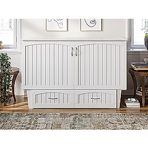 AFI, Sydney Modern Coastal Queen Solid Wood Murphy Bed Chest with Mattress in White