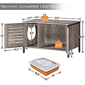HOOBRO Cat Litter Box Enclosure, Hidden Litter Box Furniture with Shutter Door and Cat Head Mat, Cat Entrance Can Be on Left or Right, Cat Washroom Fit Most of Litter Box, Greige BG06MW01